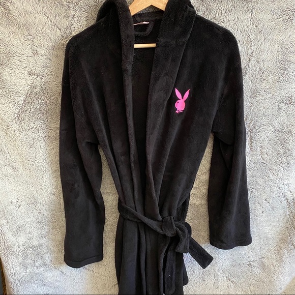 PLAYBOY | Intimates & Sleepwear | Playboy Robe Pink Logo Bunny Black ...